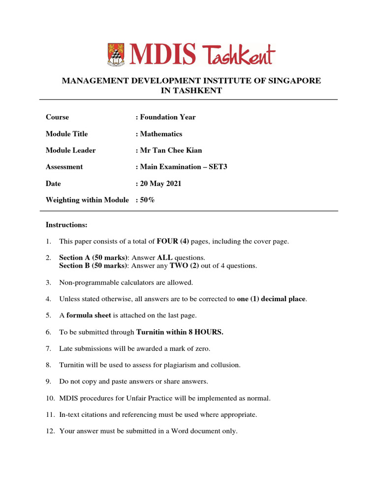 (APPROVED) Mathematics EX FY AY2020-21-SET3 | PDF | Interest | Equations