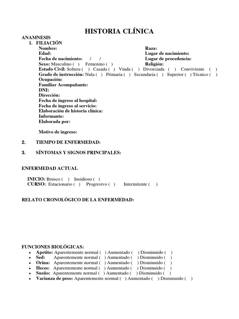 Modelo de Historia Clínica | Descargar gratis PDF | Enfermedades y trastornos | Medicina CLINICA