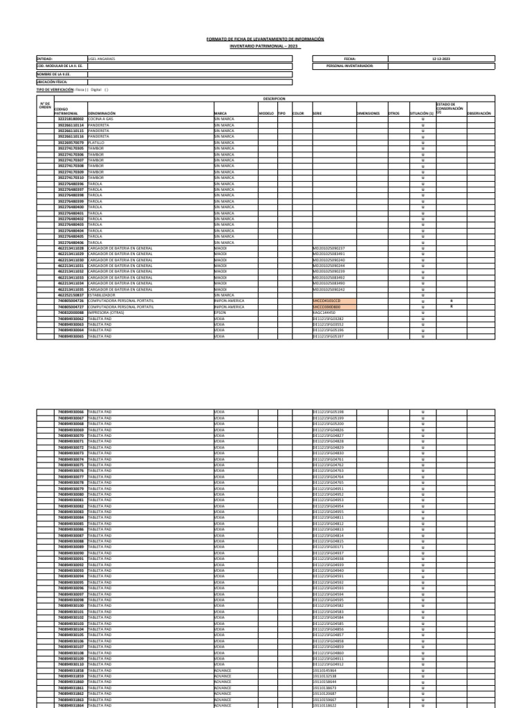 Ficha de Levantamiento de Información de Inventario Patrimonial 2023 | PDF