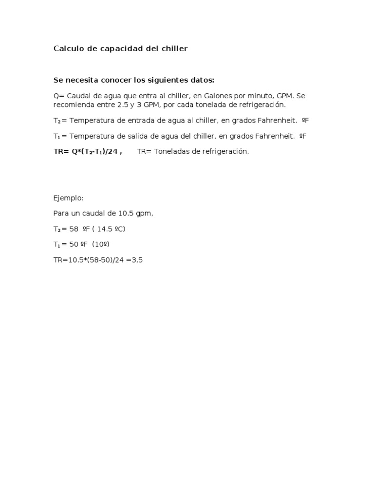 Calculo de Capacidad Del Chiller | PDF