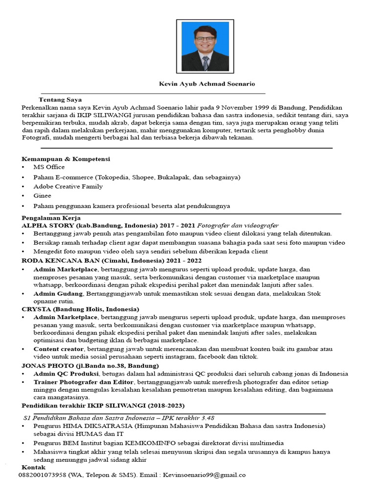 CV - Kevin Soenario | PDF | Karier & Perkembangan | Bisnis