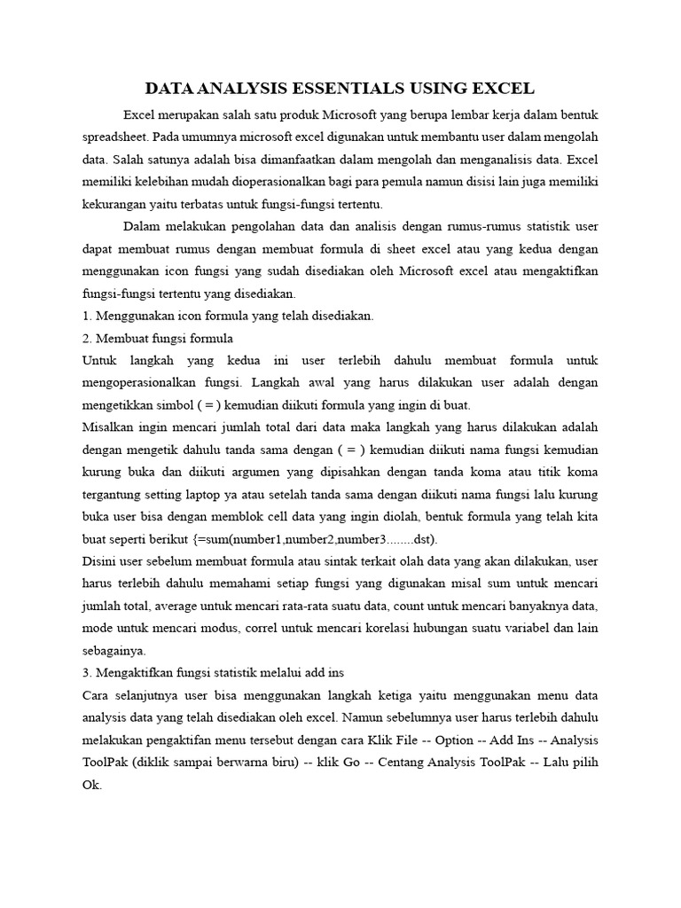 Rangkuman Data Analysis Essentials Using Excel | PDF | Komputer