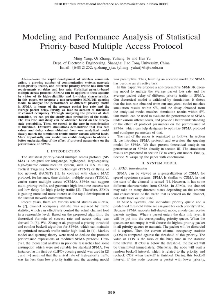 Modeling and Performance Analysis of Statistical Priority-Based Multiple Access Protocol | PDF