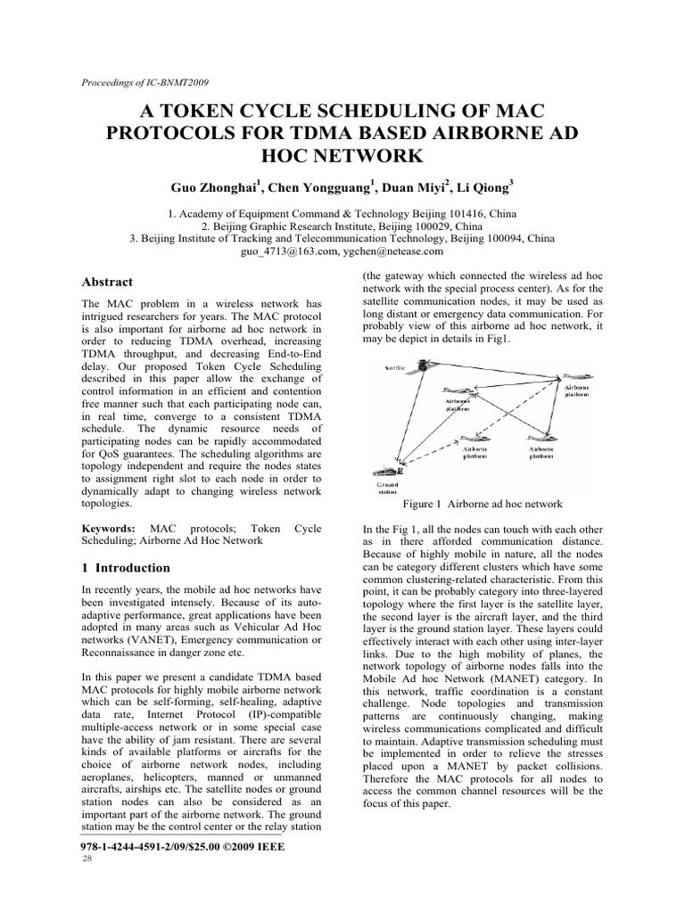 A Token Cycle Scheduling of MAC Protocols For TDMA Based Airborne Ad Hoc Network | PDF ...