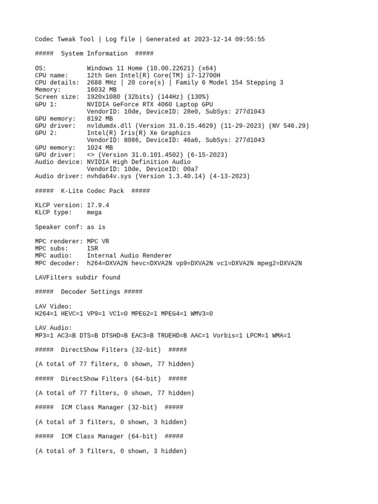 KLCP Codec Log | PDF