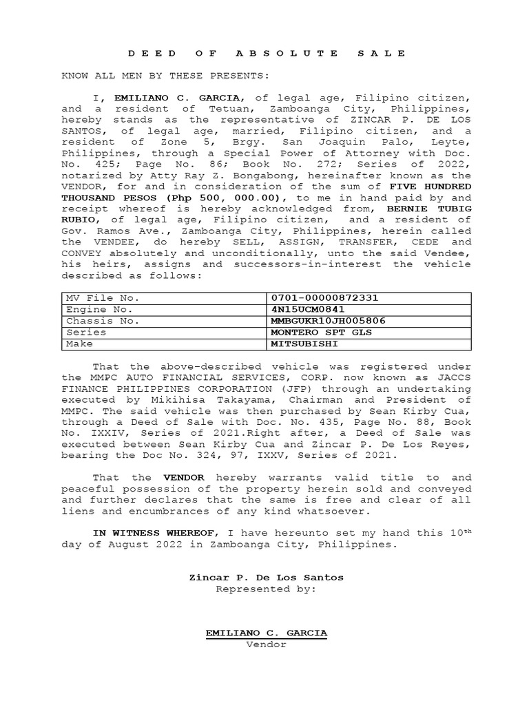 Deed of Sale (Complicated) | PDF