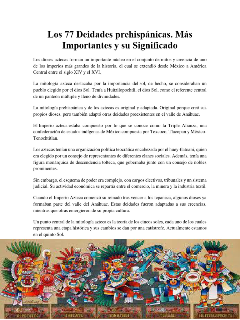 Los 77 Deidades Prehispánicas. Más Importantes y Su Significado | PDF