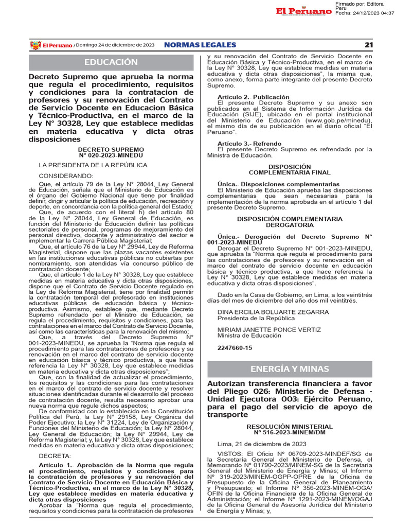 Contratación Docente: Nueva Norma 2023 | PDF