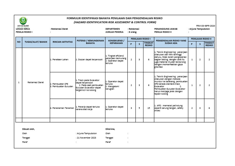 Form Latihan IBPR Arjuna Tampubolon | PDF