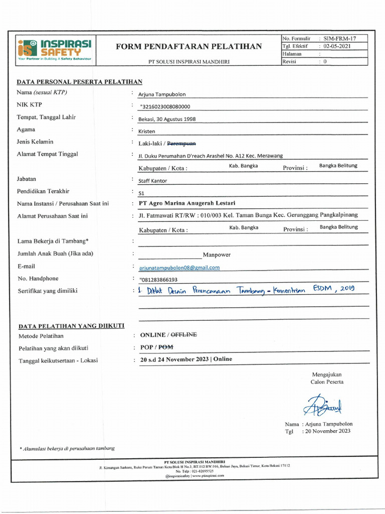 Form Pendaftaran Peserta POP | PDF