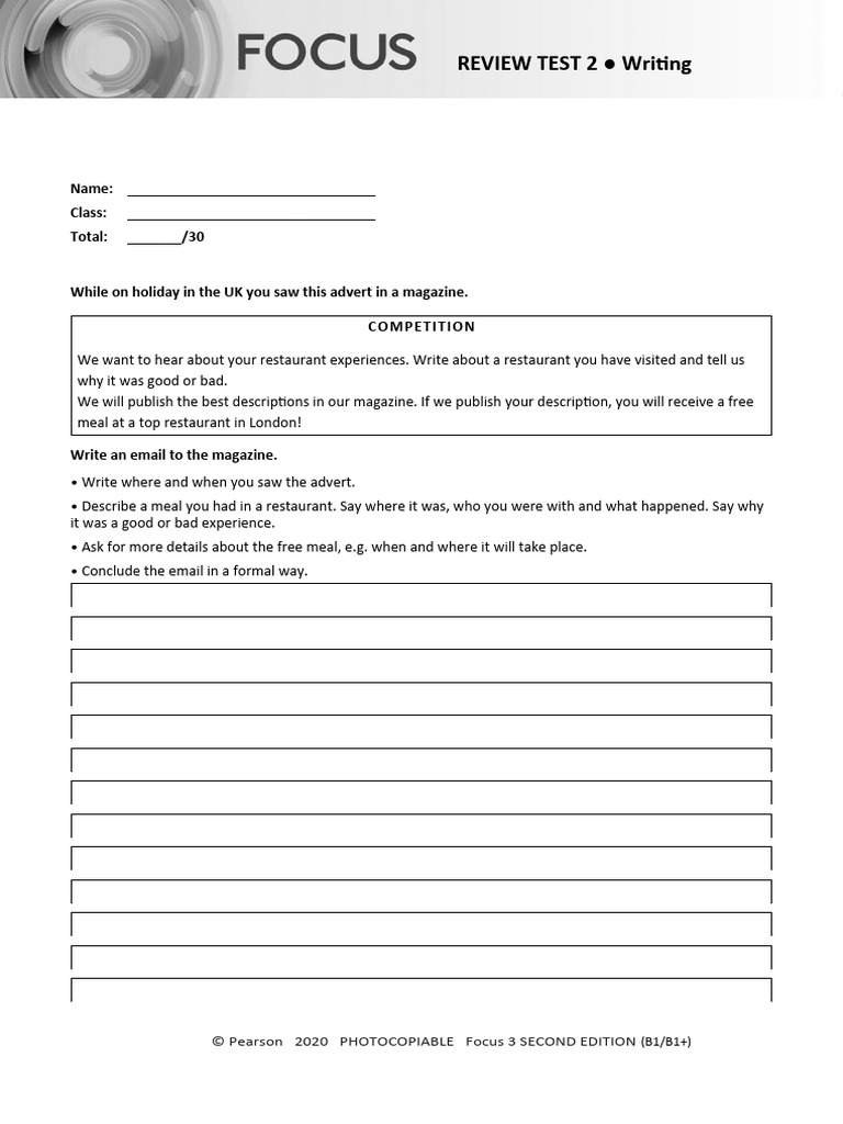 Focus3 2E Review Test 2 Units1 4 Writing | PDF | Career & Growth ...