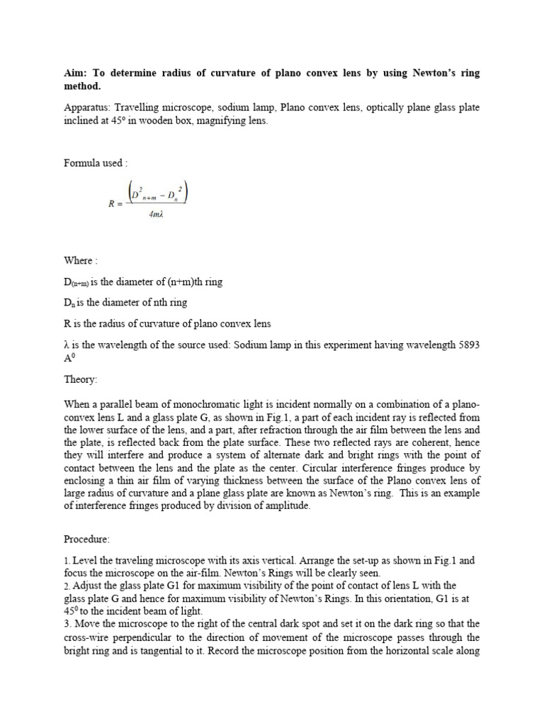 Newton's Ring Experiment | PDF | Science & Mathematics