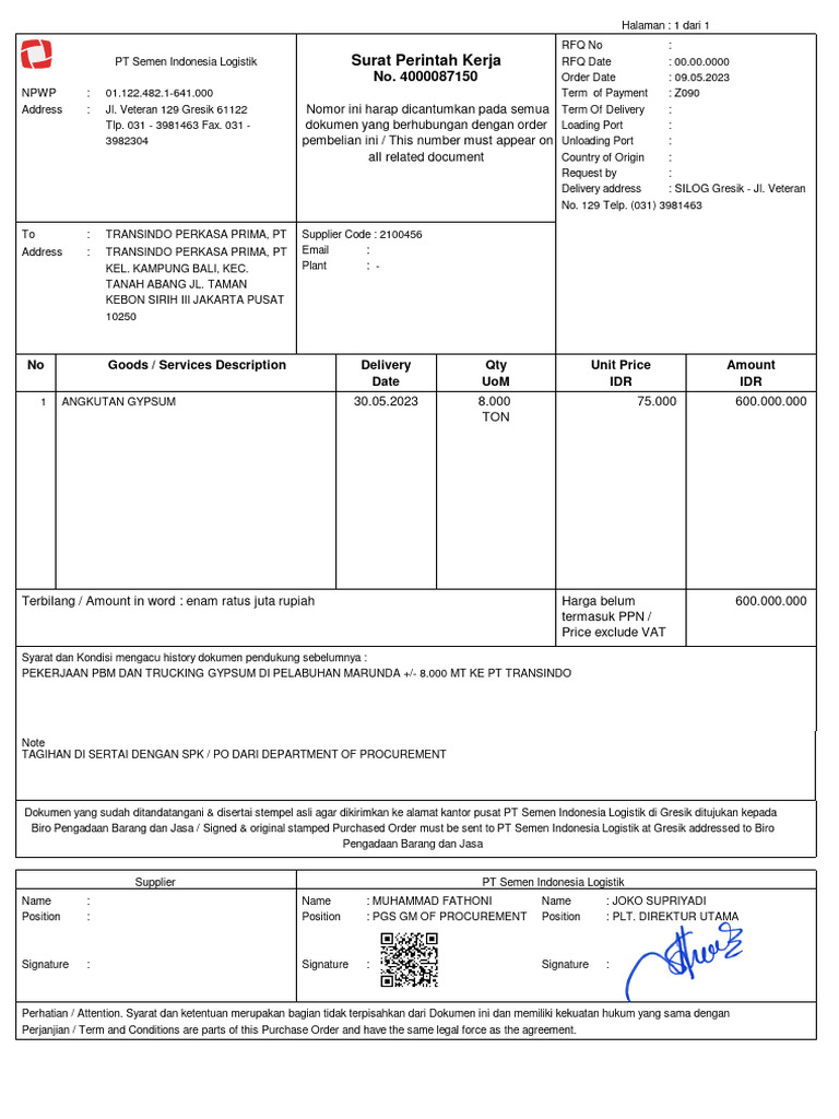 SPK Transindo 4000087150 | PDF