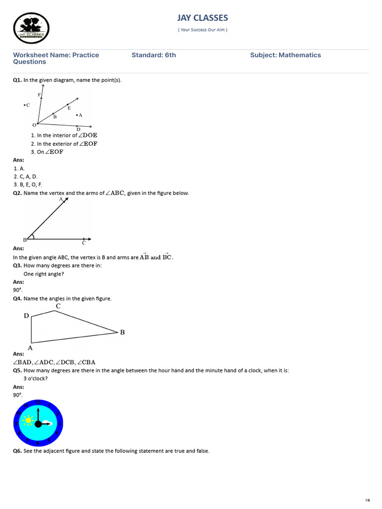 Basic Geometrical Ideas Worksheet 02 - 09 - 2023 Answer | PDF