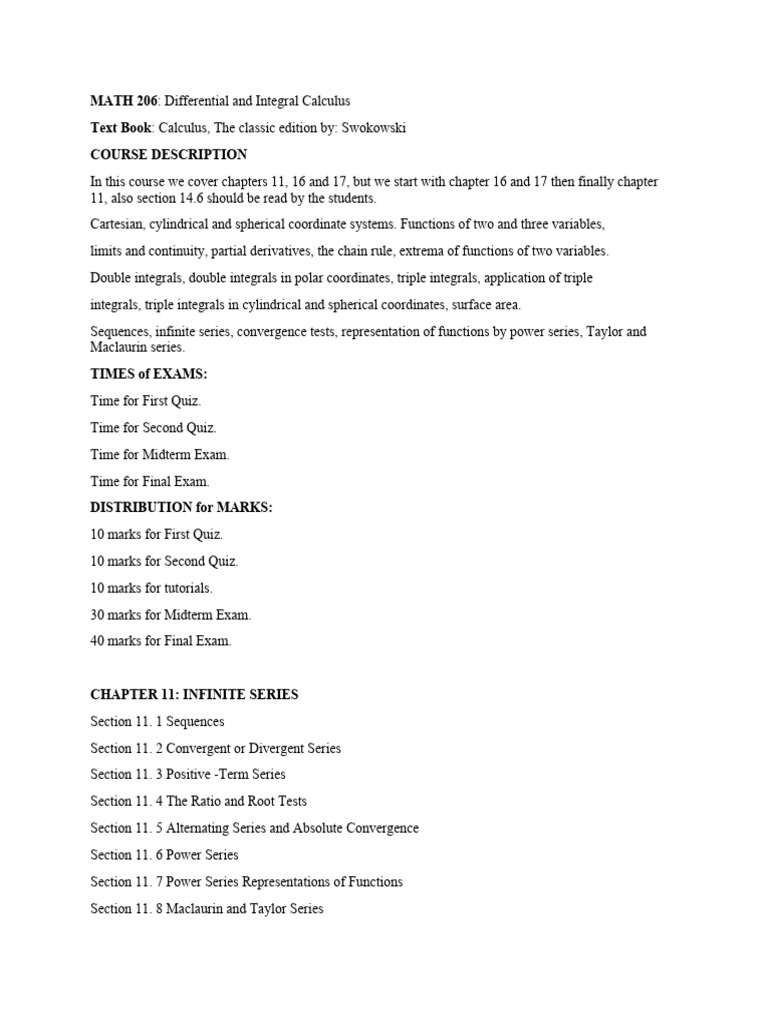 206 Math Syllabus and Exercise Sheet | PDF | Power Series | Derivative 206 Math Syllabus and Exercise Sheet | PDF | Power Series | Derivative
