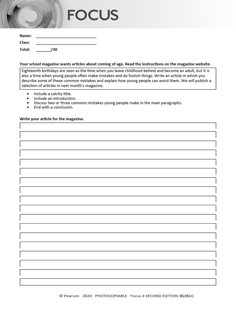 Focus4 2E Unit Test Writing Unit2 | PDF