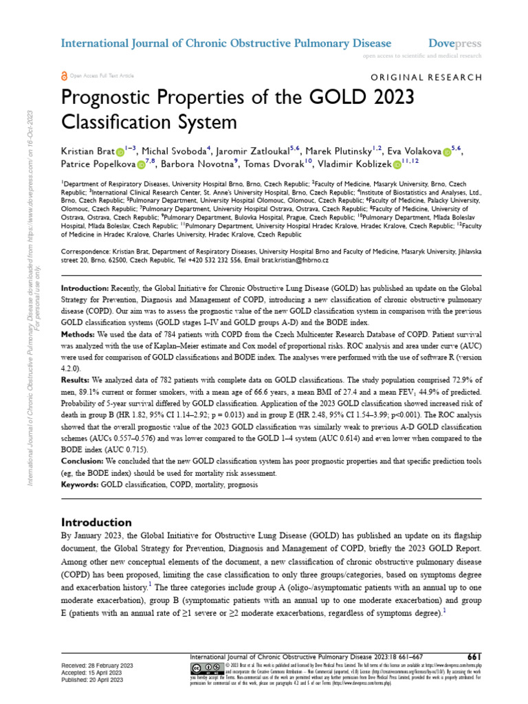 COPD 410372 Prognostic Properties of The Gold 2023 Classification ...