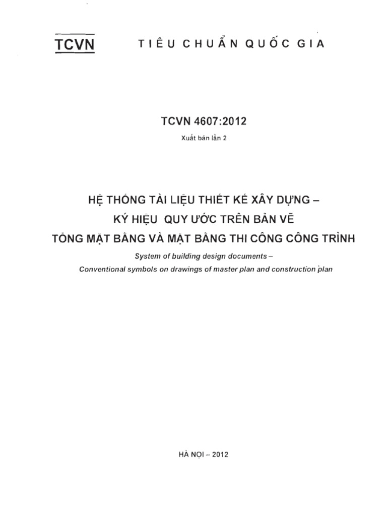 Tieu Chuan TCVN 4607 2012 Ky Hieu Tren Ban Ve Tong Mat Bang Va Mat Bang Thi Cong Cong Trinh | PDF
