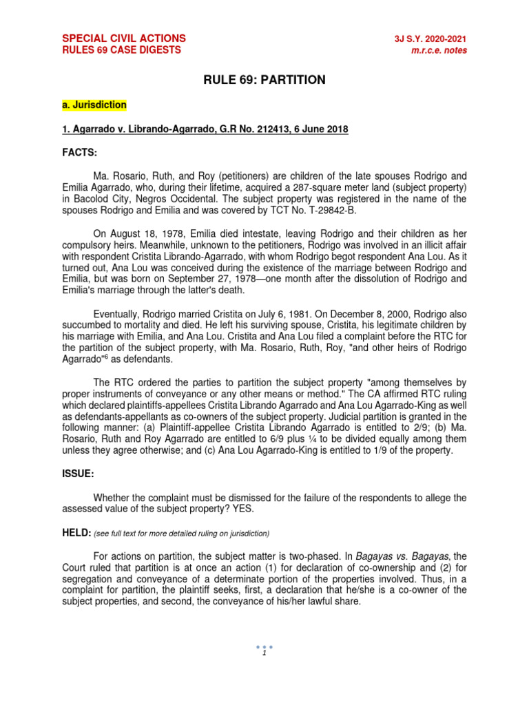 Law Students' Digest on Partition | PDF | Concurrent Estate | Lawsuit