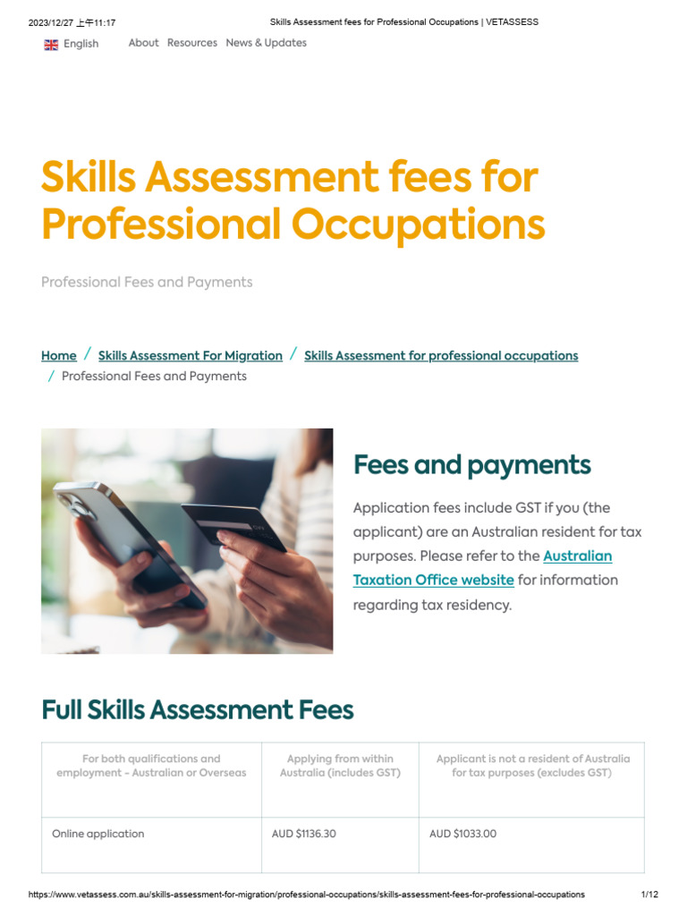Skills Assessment Fees For Professional Occupations - VETASSESS | PDF ...