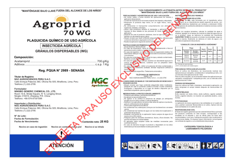 ET-AGROPRID 70 WG - Acetamiprid 70 - WG | Descargar gratis PDF | Agua ...