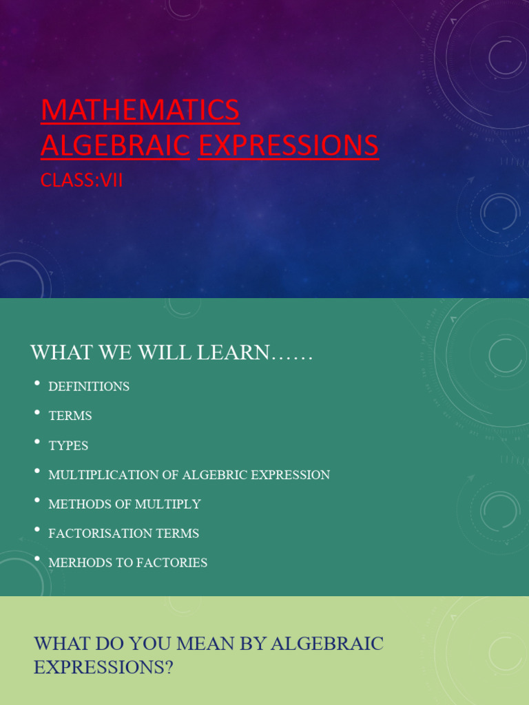 Class VII-Algebraic Expressions | PDF | Factorization | Multiplication