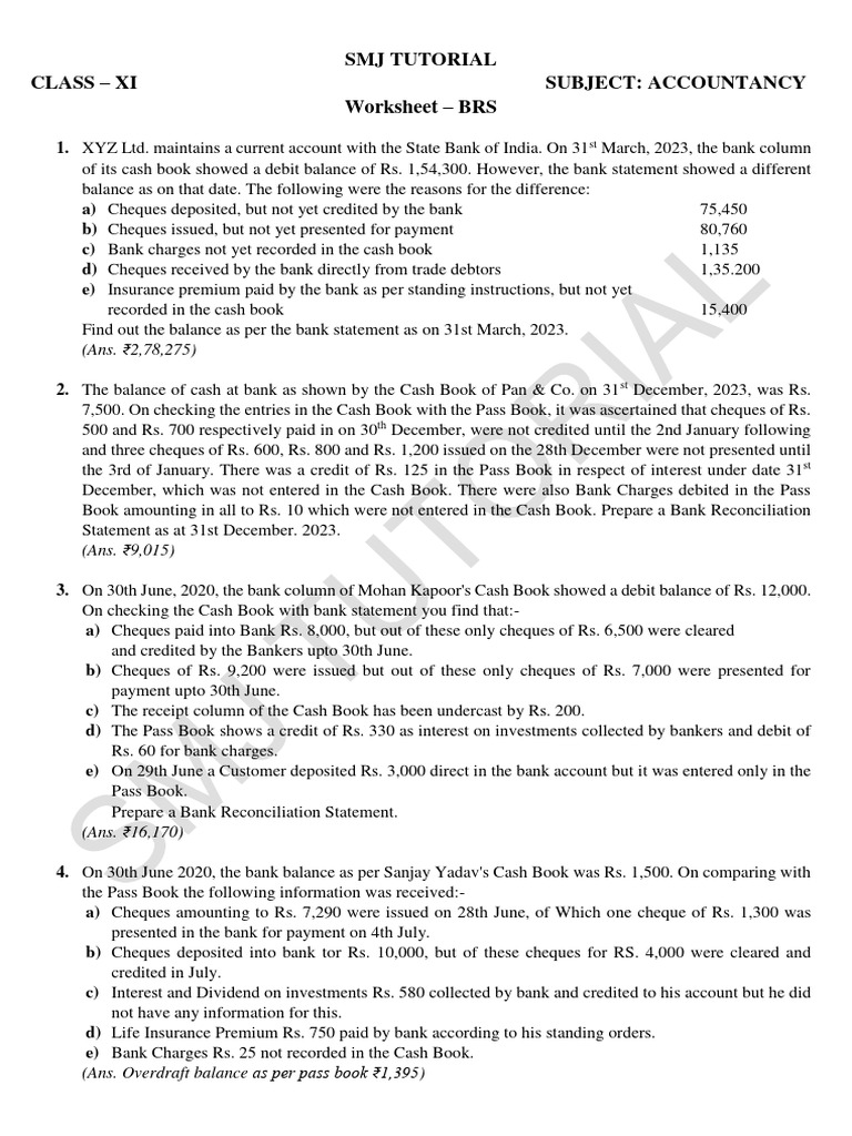 WS - Xi BRS - 2 | PDF | Cheque | Banks