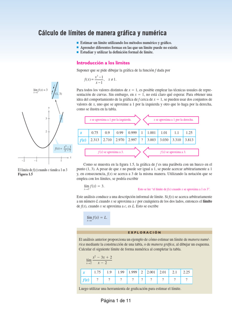 Cálculo de Límites de Manera Gráfica y Numérica | Descargar gratis PDF ...