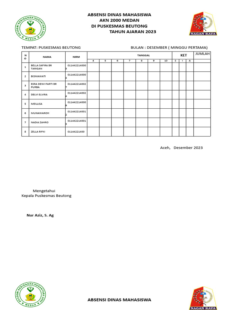 Absensi Dinas Mahasiswa | PDF