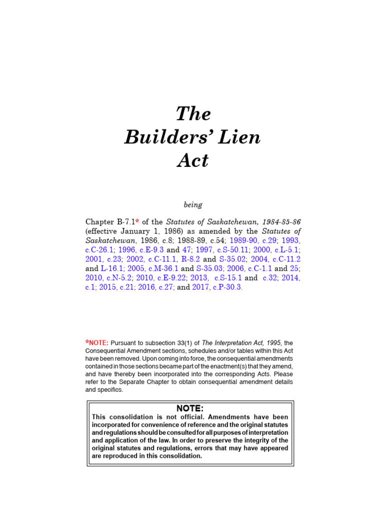 B7-1 The Builders Lien Act | PDF | Trust Law | Legal Liability