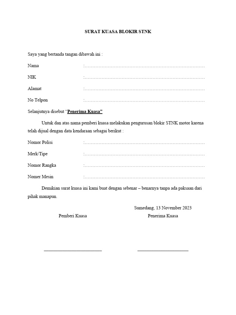 Surat Kuasa Blokir STNK | PDF