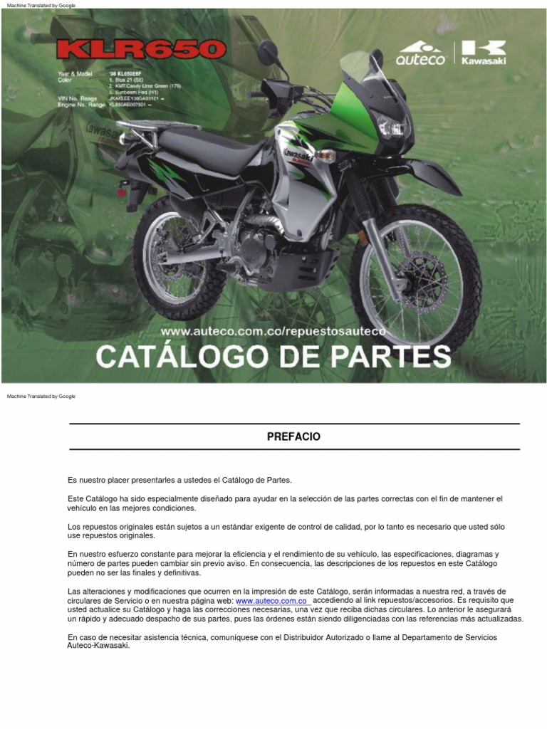 Catalogo Piezas Kawasaki KLR650 Español | PDF | Vehículos | Bienes manufacturados