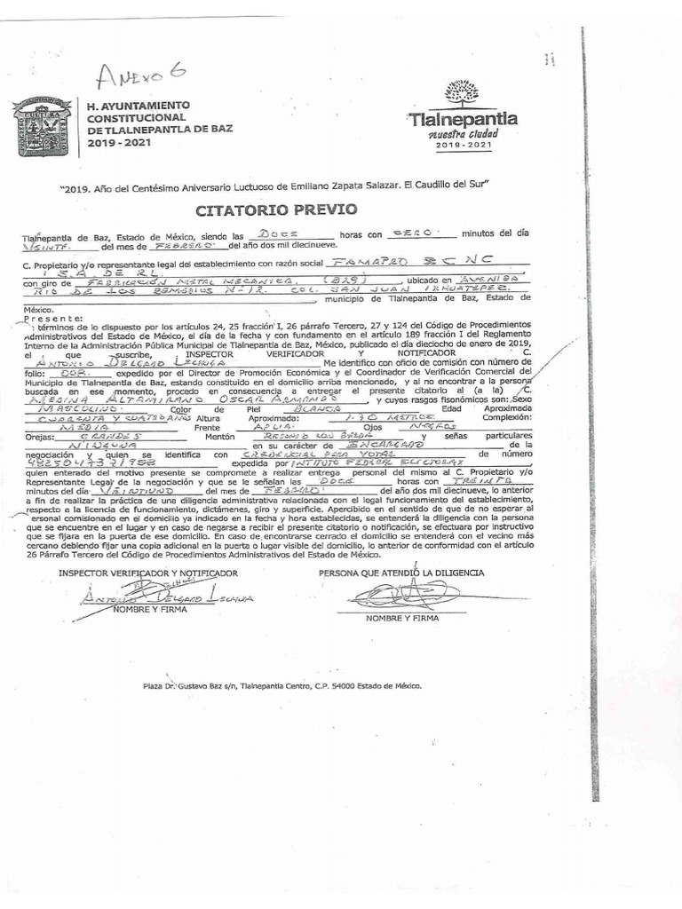 Citatorio Famapro 20216 | PDF