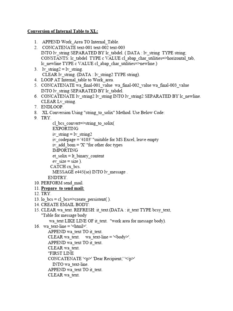 Conversion of Internal Table To XL & Perform Mail - 27122023 | PDF ...