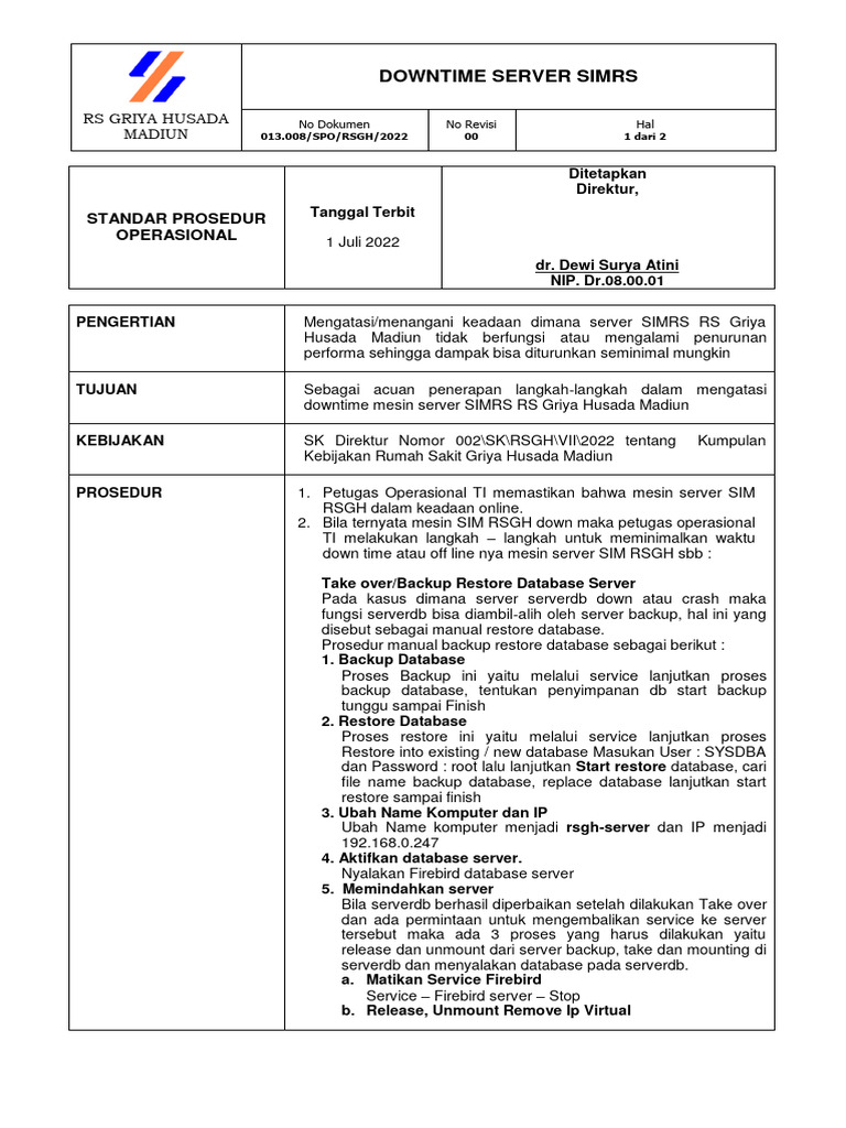 Prosedur Downtime Server SIMRS | PDF | Komputer