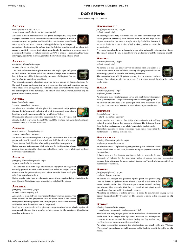 D&D 5e Herbal Remedies Guide | PDF | Trees | Plants