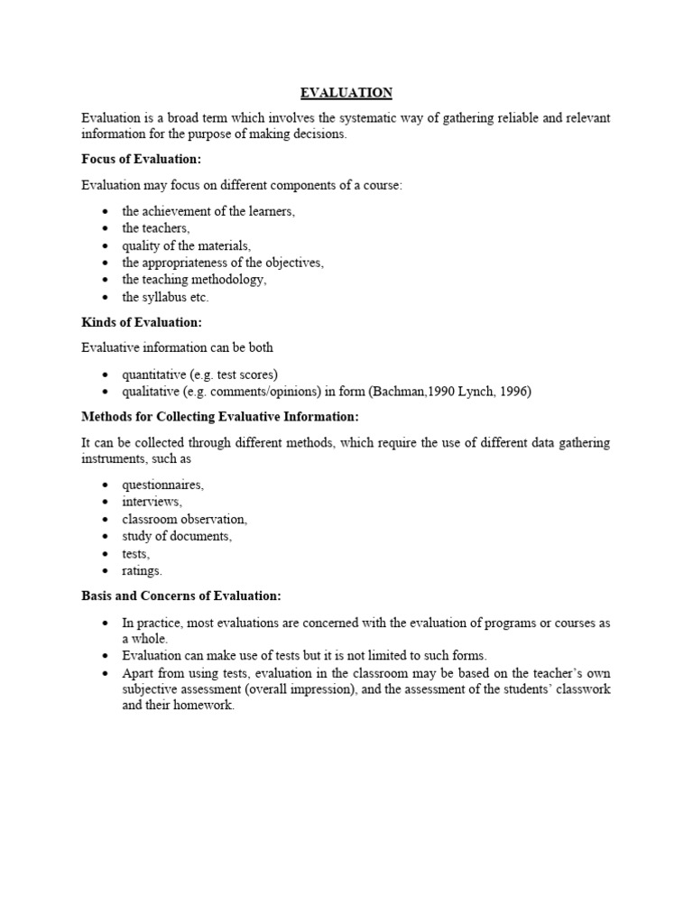 EVALUATION | PDF | Validity (Statistics) | Educational Assessment