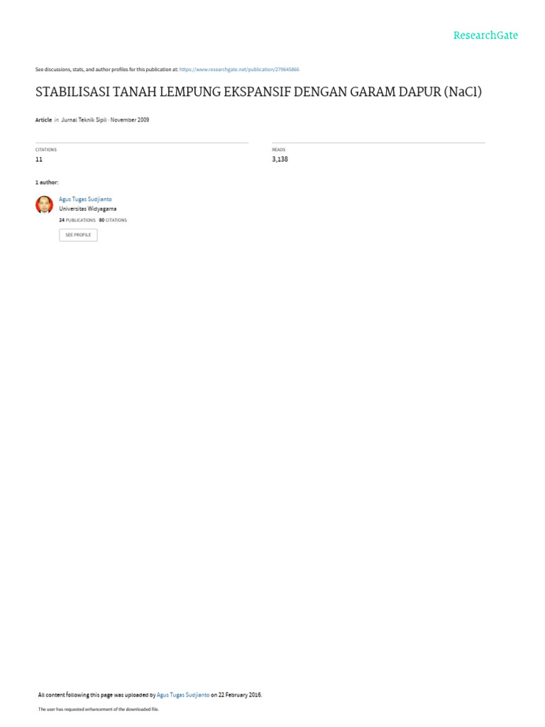 Stabilisasi Tanah Lempung Ekspansif Dengan Garam D | PDF