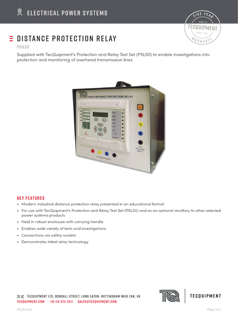PSA30 Distance Protection Datasheet | PDF | Relay | Computer Engineering