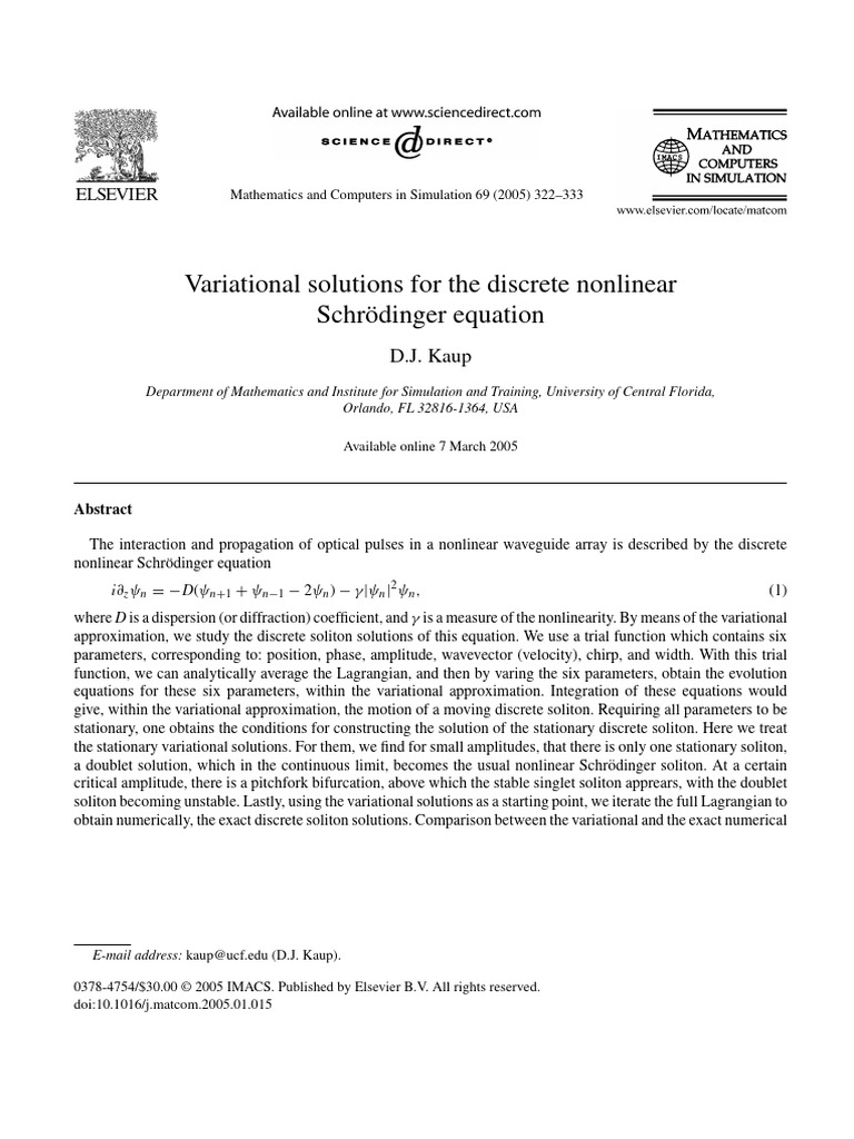 20-Variational Solutions For The Discrete Nonlinear Schrodinger ... 20-Variational Solutions For The Discrete Nonlinear Schrodinger ...