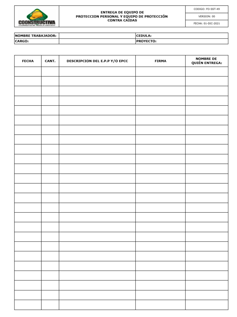 Ficha de Control de Entrega de Elementos - V04 | PDF
