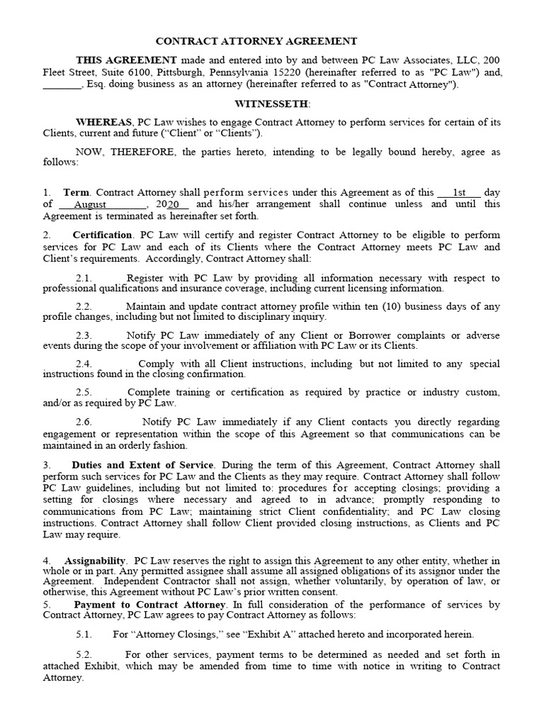 Contract Attorney Agreement | PDF | Lawyer | Conflict Of Interest