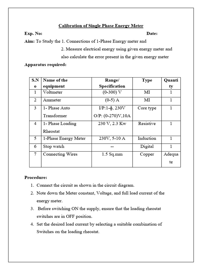 Single Phase Energy Meter Calibration Guide | PDF | Teaching Methods ...