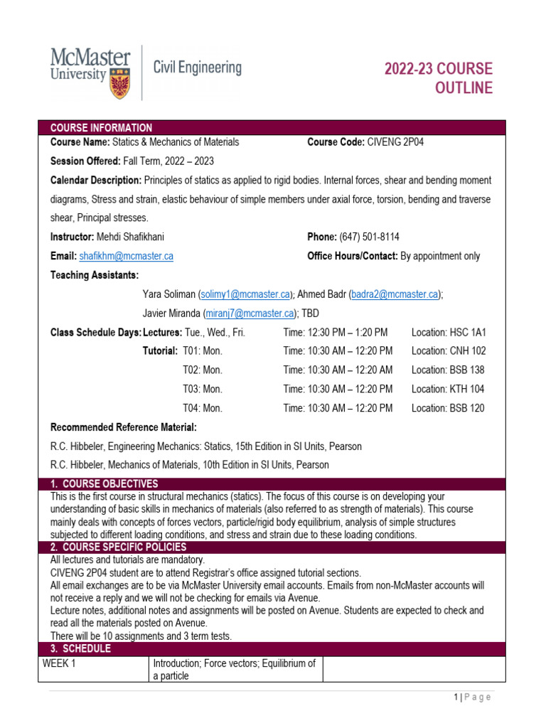 CIVENG 2P04 Course Outline 2022-23 | PDF