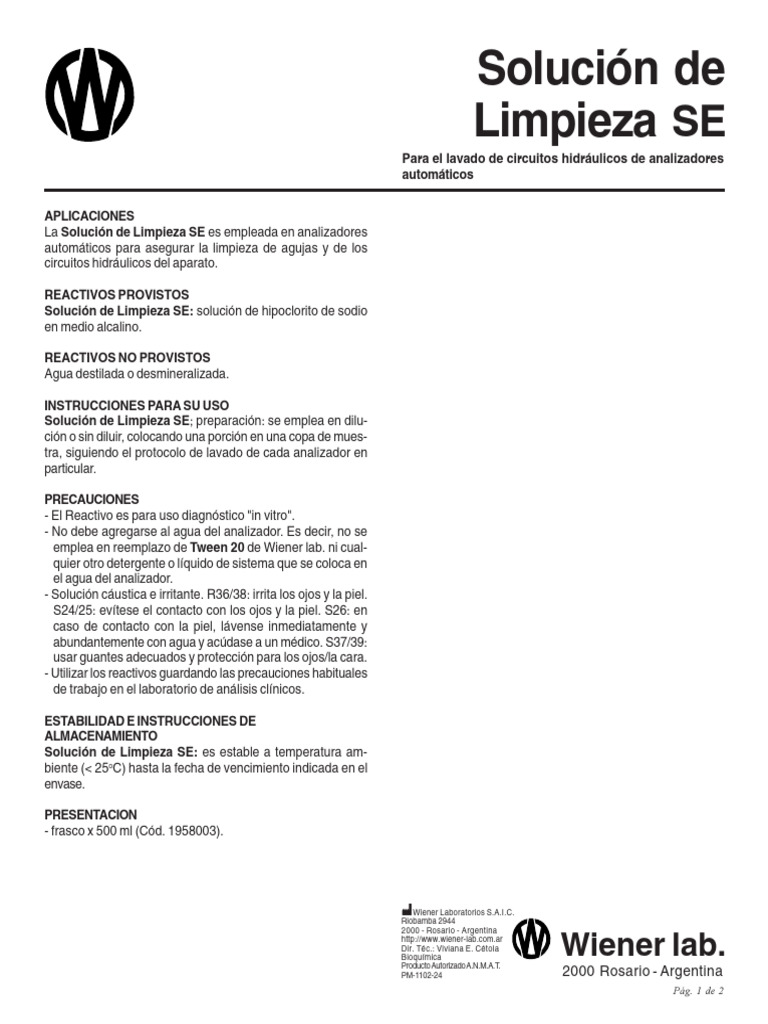 Solución de Limpieza SE | PDF | Agua | Materiales