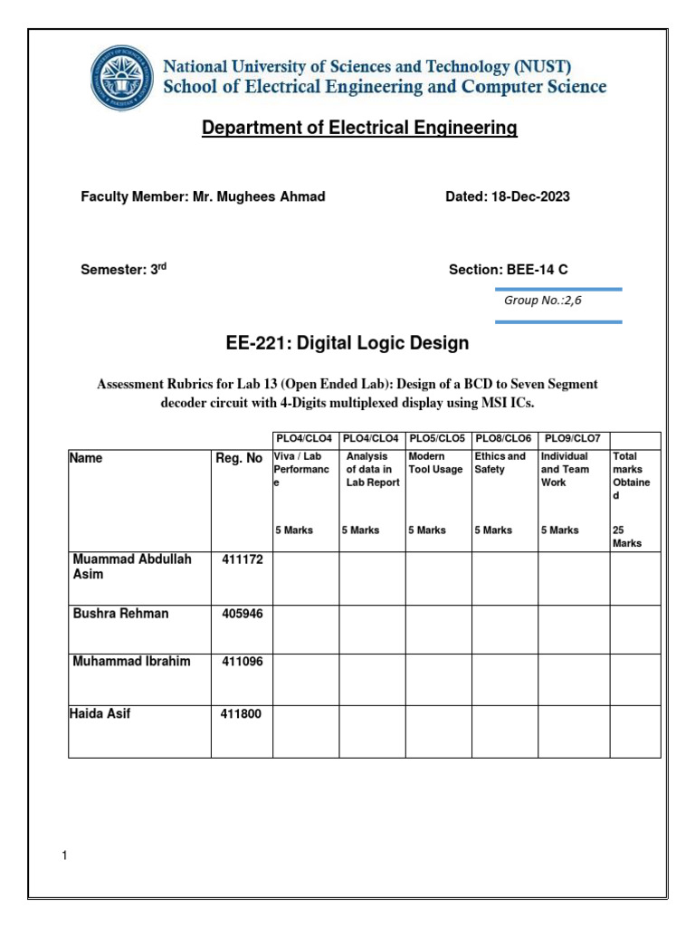DLD - Lab13 OEL Report Group 2, 6 | PDF | Computers | Technology & Engineering