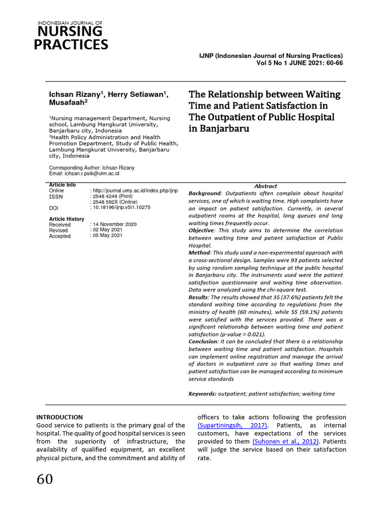 The Relationship Between Waiting Time And Patient Satisfaction In The
