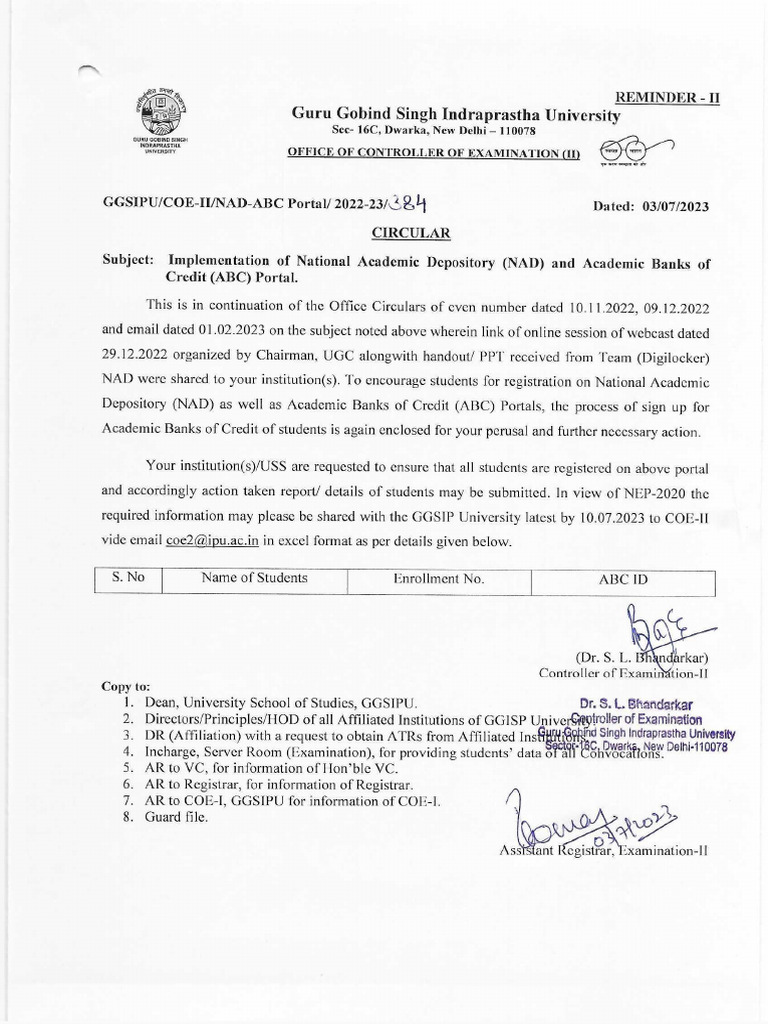 Circular of NAD and ABC | PDF