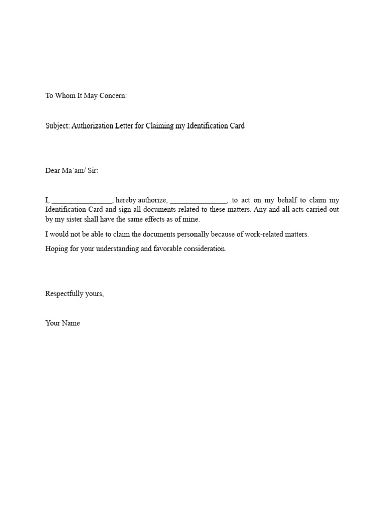 Authorization Letter For Claiming ID | PDF