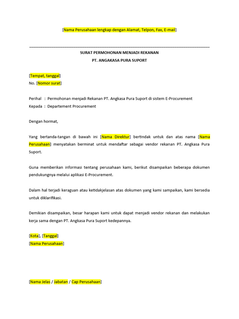 Surat Permohonan Menjadi Rekanan | PDF Surat Permohonan Menjadi Rekanan | PDF